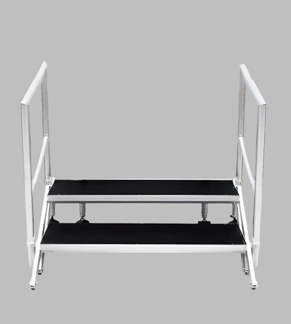 2-STEP ADJUSTABLE, FOLDING STAIRS FOR STAGE 400-600MM HIGH WITH HANDRA ...