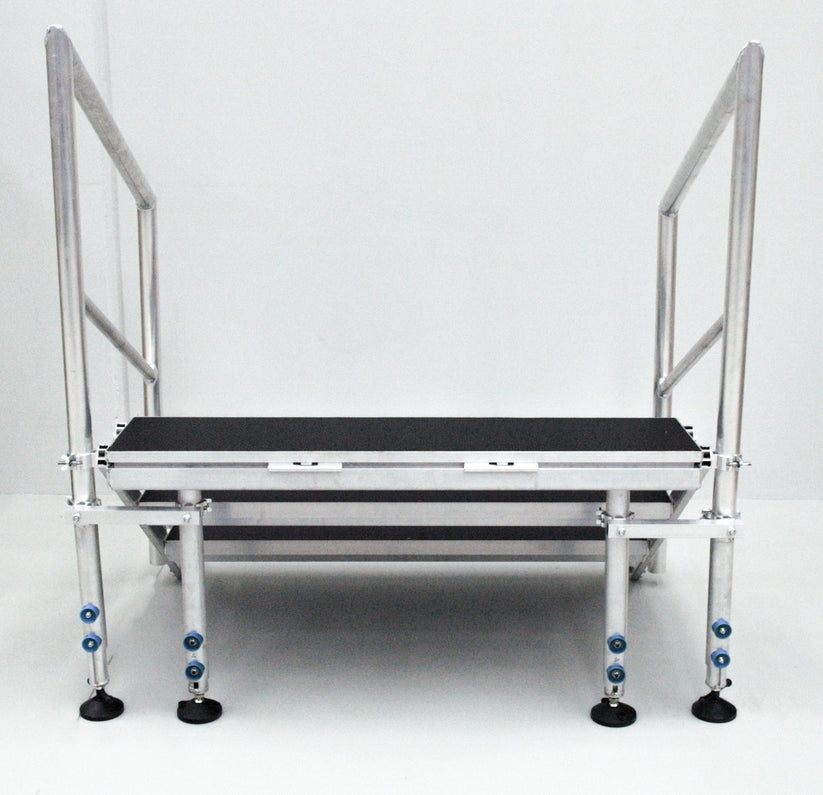 2-STEP ADJUSTABLE, FOLDING STAIRS FOR STAGE 400-600MM HIGH WITH HANDRA ...