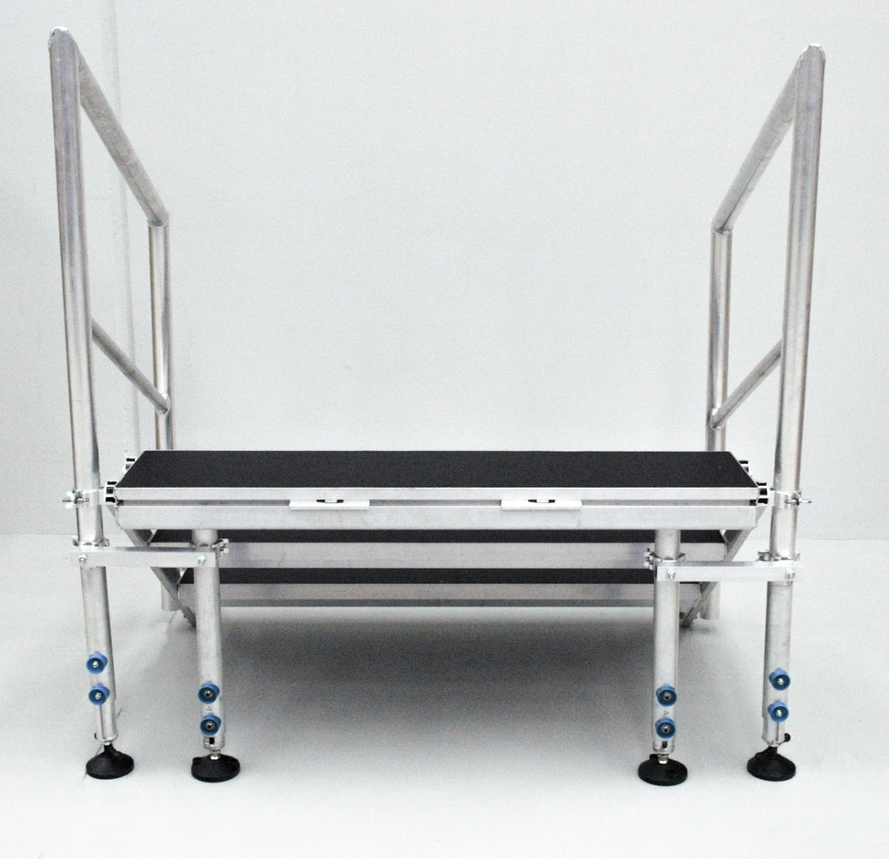 2-STEP ADJUSTABLE, FOLDING STAIRS FOR STAGE 400-600MM HIGH WITH HANDRA ...