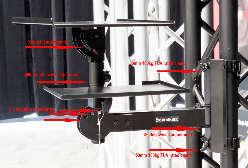 Adjustable Tray + tilt 35mm pole socket + wall/truss bracket with – JD ...